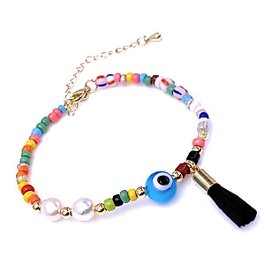 LESLIE BOULES Powerful Amulet Bracelet for Women Blue Evil Eye and Genuine Azabache Pendant