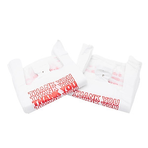 Small Economy "Thank You" T-Shirt Bags - 1/12 BBL - 7"X3.5"X13" - 1000 Bags Bulk - 13 Mic - White - For Retail, Groceries, Merchandise, Convenience Store, Supermarket, Restaurant