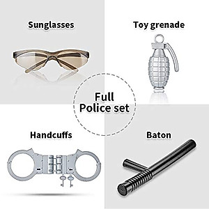pereberi 13 PCS Police Costume for Kids Role Play Kit with Police Vest Walkie Talkie Police Badge Handcuffs Toy Gun for Boys Halloween Dress Up Clothes with Storage Bag