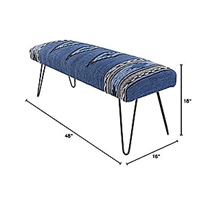 Artistic Weavers Questa Southwestern Hairpin Upholstered Bench, 18" x 48" x 16", Blue