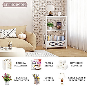 BYFU White Side Table, Small End Table with Storage Shelf, 3-Tier Nightstand Bedside Table Bookshelf Bookcase Display Rack for Small Spaces Bedroom Bathroom Living Room Office