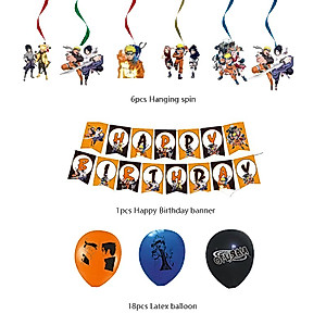 Cartoon themed birthday party including banners, hanging, cake toppers,balloons and cupcake toppers birthday party decorations