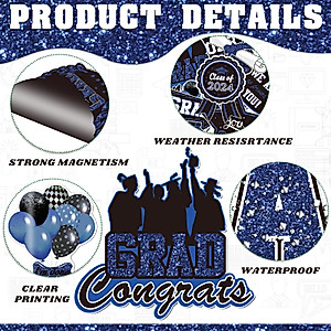 2024 Graduation Car Magnet Decoration 25Pcs, Magnetic Congrats Grad 2024 Refrigerator Garage Door Stickers, Class of 2024 Graduation Car Magnet Decal for Parade Decor Graduation Party Supplies (Blue)