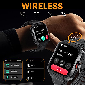 Rugged Smart Watch (Answer/Make Calls)Waterproof Smartwatches for Men Outdoor 1.85" Sports Fitness Tracker For Men with Heart Rate, Sleep Monitor with 100+ Sports Moeds for Android and iOS,47 Black