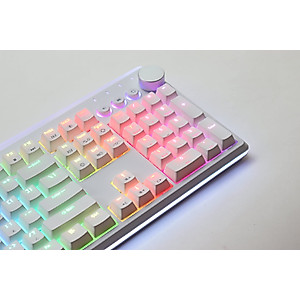 i-rocks K71M RGB Mechanical Gaming Keyboard with Media Control Knob, Gateron Switches (Brown), 107 Keys w/Full NKRO, PBT Keycaps, Multimedia Hotkeys, Detachable USB-C Cable and Onboard Storage, White