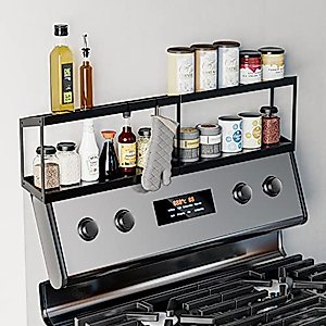 2-Tier Stainless Steel Shelf for Stove Top Organizer | Over The Stove Spice Rack | Double Layer Kitchen Storage Solution | Suitable for Flat & Curved Stoves | 30" Oven Shelf