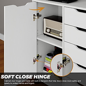 Panana 5-Drawer Chest with 1 Door, Wooden Chest of Drawers Storage Dresser Cabinet with Wheels, Office Organization and Storage, Bedroom Furniture (White-S)