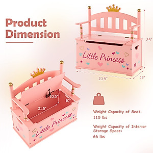 HONEY JOY 3 Piece Kids Vanity Set, Girls Vanity Table & Chair Set, Princess Toy Box, 360° Rotatable Freestanding Dressing Mirror w/Storage Shelf, Kids Room Furniture Set for Playroom Bedroom, Pink