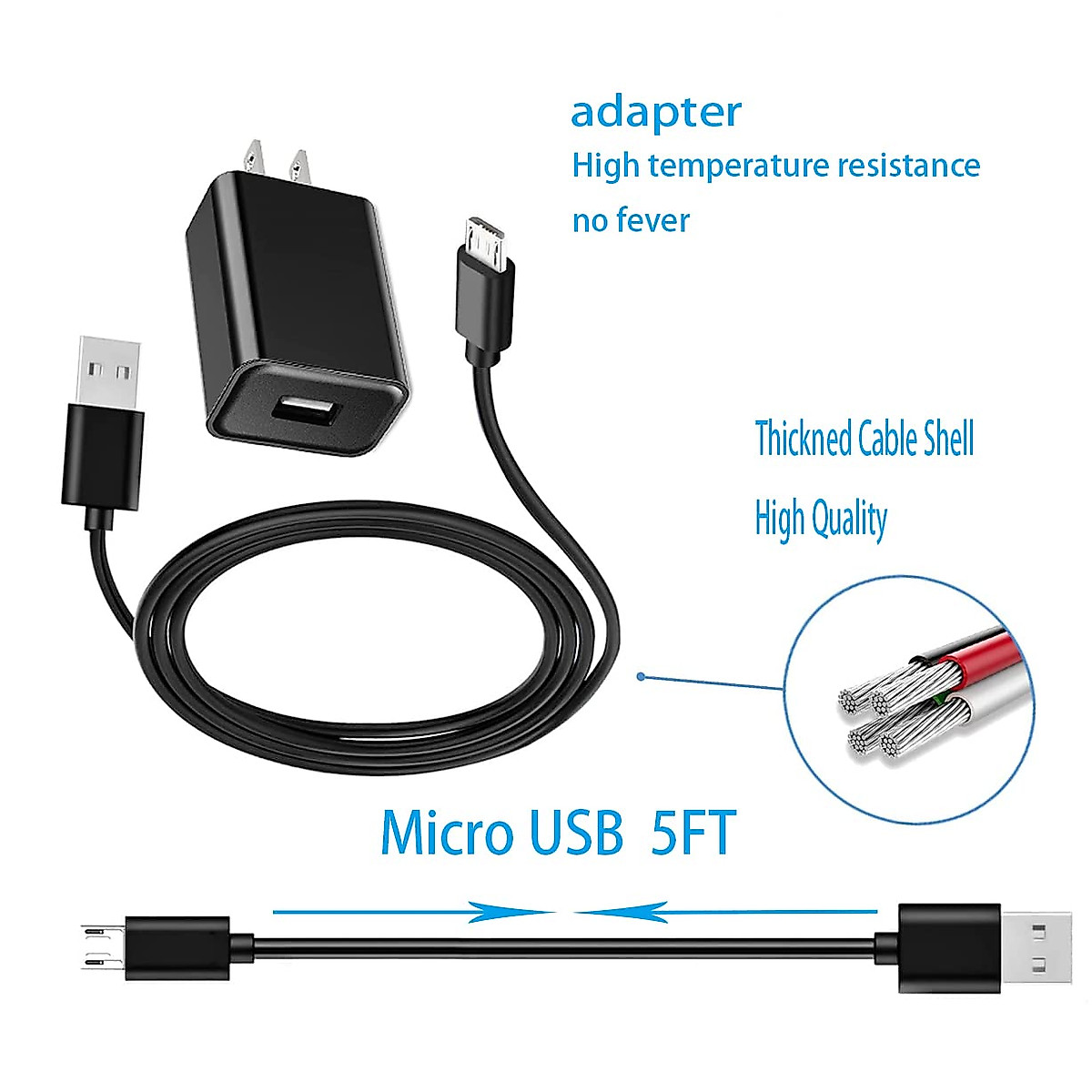 Noise Cancelling Headphones Charger Cable for ZIHNIC, Soundcore Life Q20, iJoy Old Version, MUSICOZY, TUINYO, OneOdio A70, A11, MIDOLA, Gorsun Wireless Bluetooth Headphones Micro Charging Cord Adapter