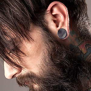 Pair of Natural Dark Grey Cat's Eye Concave Stone Saddle Plug 00 Gauge (10mm) [H06-080]