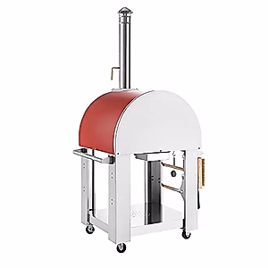 Empava Wood Fired Pizza Oven Painted Red for Outdoor Kitchen in Stainless Steel, 33 Inch