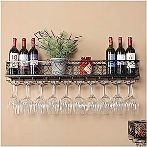 Wall-Mounted Wine Rack Simple Style Metal Home Goblet Multi-Function Display Storage Wine Rack -Restaurant Kitchen Bar Living Room Height Adjustable (Bronze 120 * 25Cm) , PIBM , Black , 100*25cm/39*9