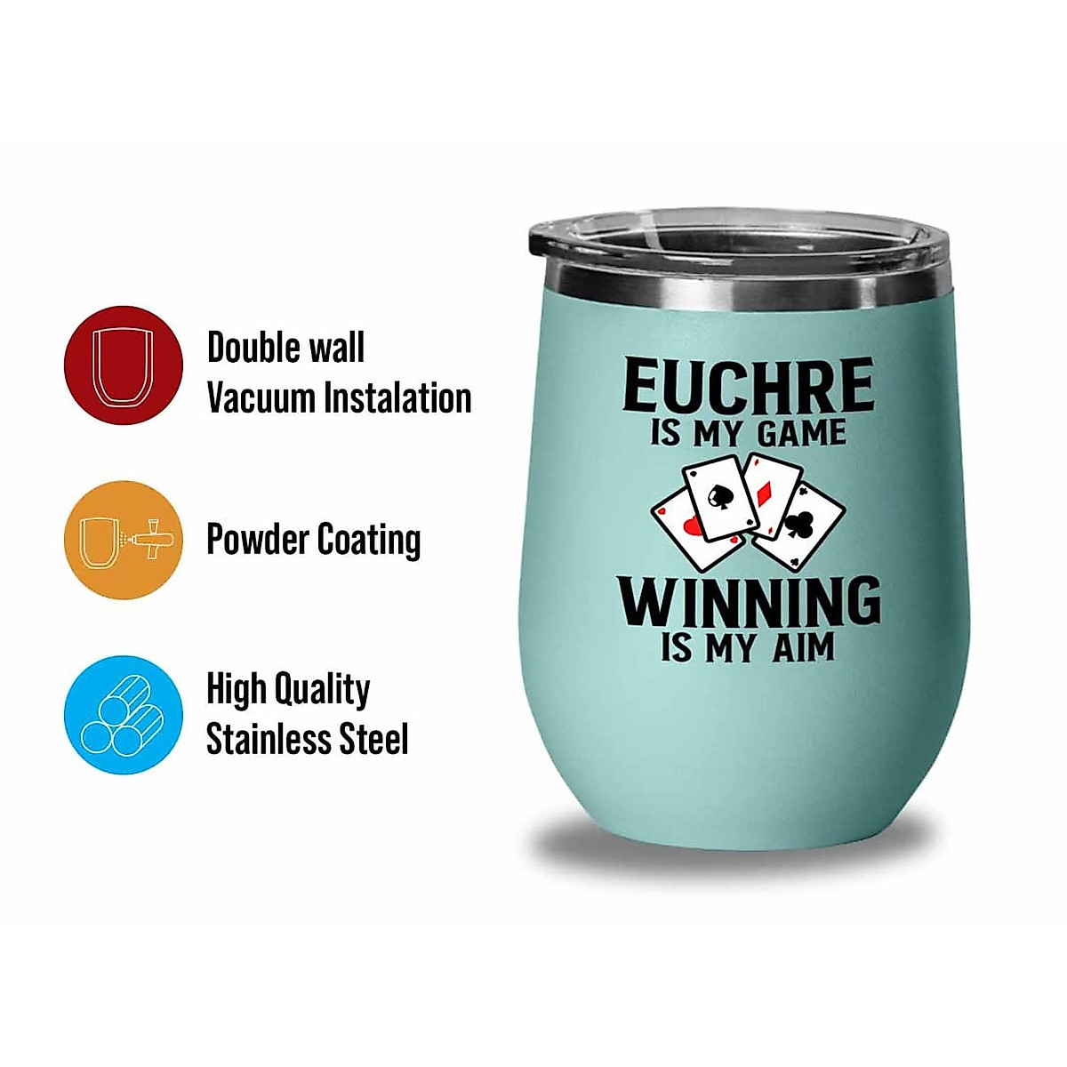Flairy Land Euchre Teal Wine Tumbler 12oz - Euchre is my game - Euchre Card Game Set Euchre Score Keepers Player Partner Gifts