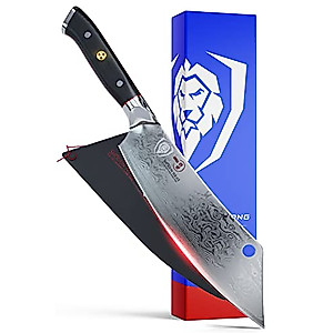 DALSTRONG Hybrid Cleaver & Chef Knife - 8 inch - Shogun Series ELITE - The 'Crixus' - Japanese AUS-10V Super Steel Kitchen Knife - Black Handle - Razor Sharp Knife - Meat Cleaver Heavy Duty - w/Sheath