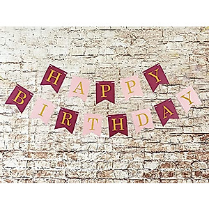 Qian's Party Burgundy Pink Birthday Party Decorations Burgundy Pink Gold Fall Birthday Decorations Tissue Paper Pom Pom Happy Birthday Banner/Burgundy Fall Birthday Decorations