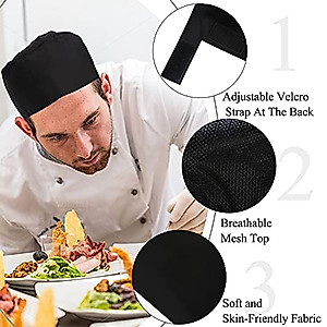 4 Pack Unisex Chef Hats Adjustable Kitchen Cooking Caps with Breathable Mesh Top Black