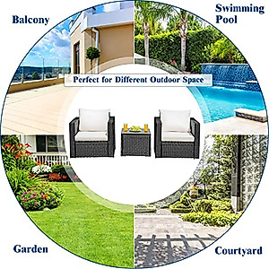 COSTWAY 3 PCS Patio Wicker Furniture Set Conversation Rattan Sofa Set w/Cushion Garden White