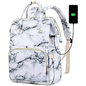 CAMTOP Travel Laptop Backpack with USB Charging Women Girls 15.6 Inch Lightweight College School bookbag (Marble)