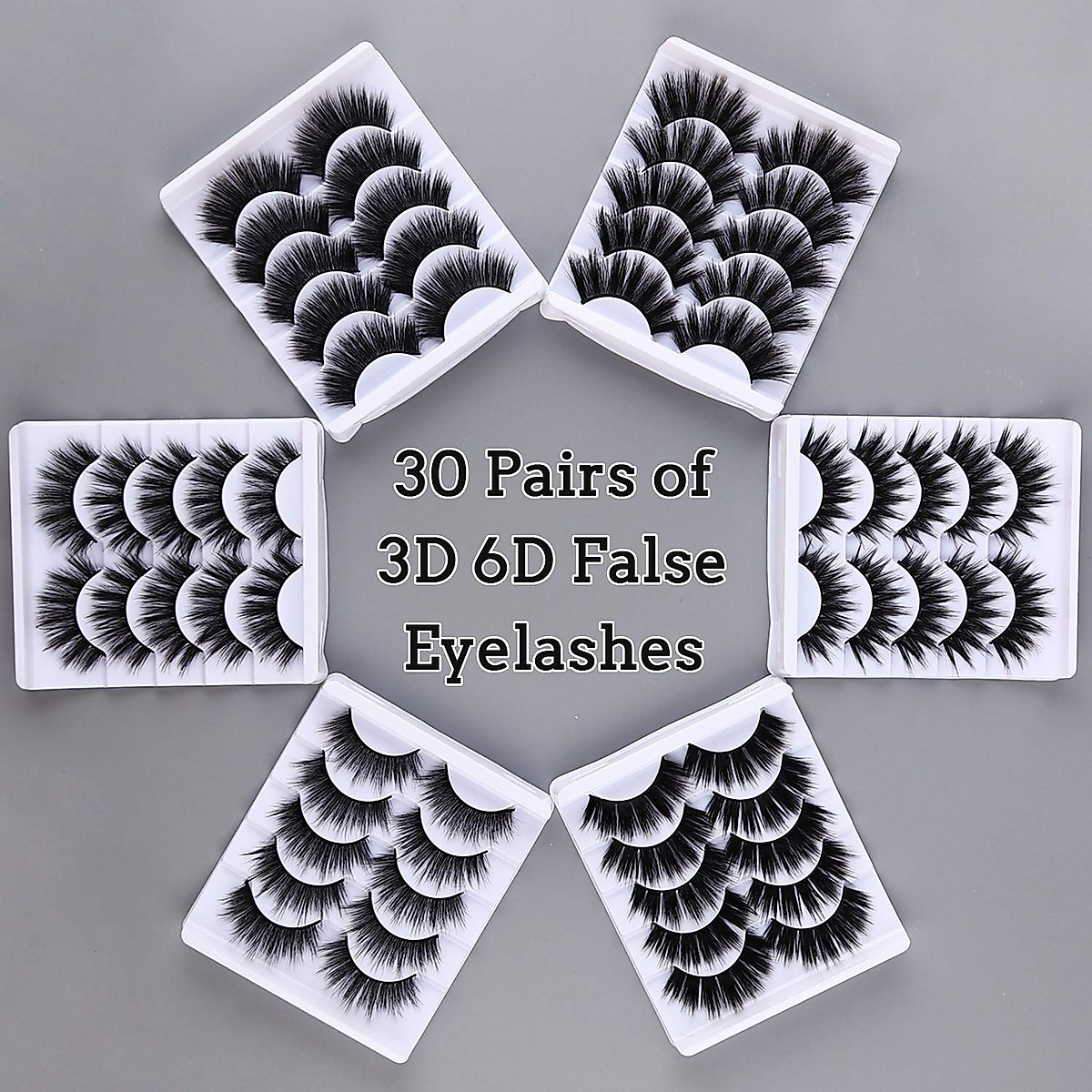 30 Pairs of 3D 6D False Eyelashes Kit Dramatic Soft Thick Handmade False Eyelashes with 6 Kinds Different Density for Women and Girls Natural Look