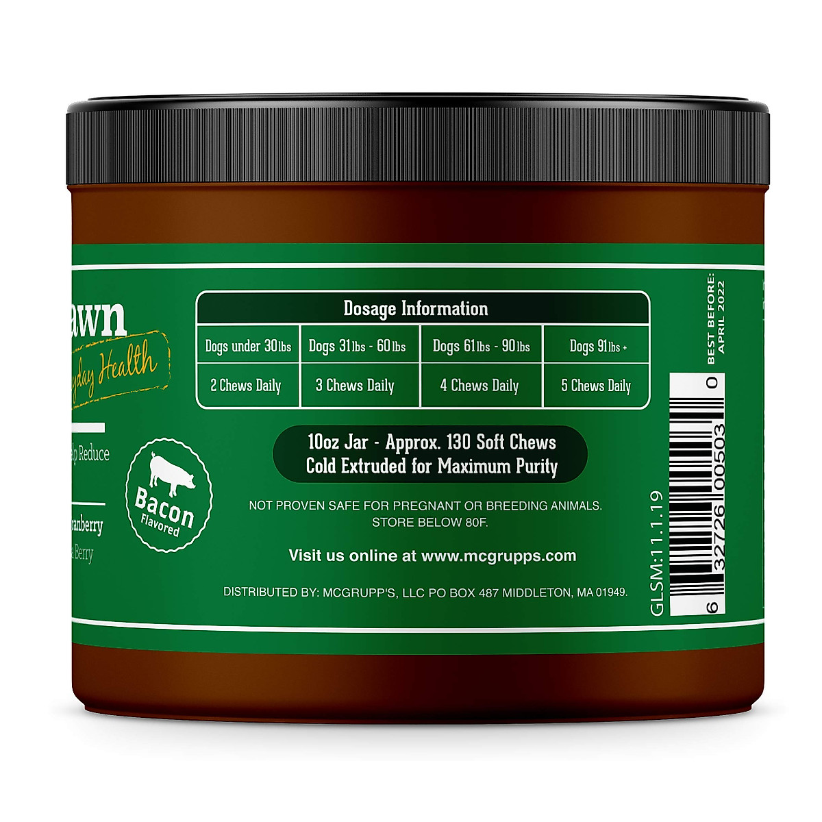 Mcgrupps Green Lawn Chews for Dogs - Grass Burn Relief for Yellow Lawn Spots Caused by Dog Urine -Cranberry for Urinary Tract & Bladder + Digestive Enzymes - Made in The USA -130 Ct