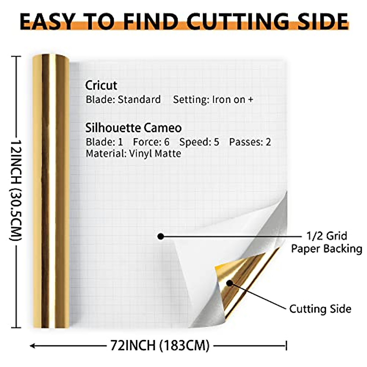 Lya Vinyl Mirror Gold Permanent Vinyl Roll 12" x 6FT Metallic Outdoor Permanent Vinyl for Cricut - Adhesive Vinyl Roll for Home Decor, Party Decoration, Mug, Window