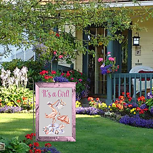 It's A Girl Stork Garden Flag Baby Shower Gender Reveal Party Decorations 12x18 Inch Double Sided Baby Girl Garden Flag Newborn Baby Birth Announcement Lawn Yard Sign Welcome Home Baby Banner Pink