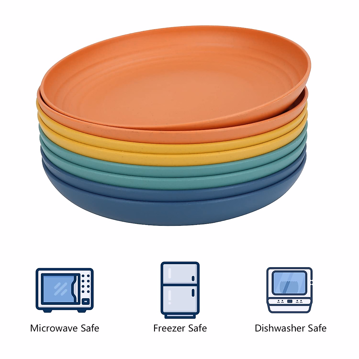 Homienly 10 inch Deep Dinner Plates Set of 8 Alternative for Plastic Plates Microwave and Dishwasher Safe Wheat Straw Plates for Kitchen Unbreakable Kids Plates with 4 Colors (Classic Bright)