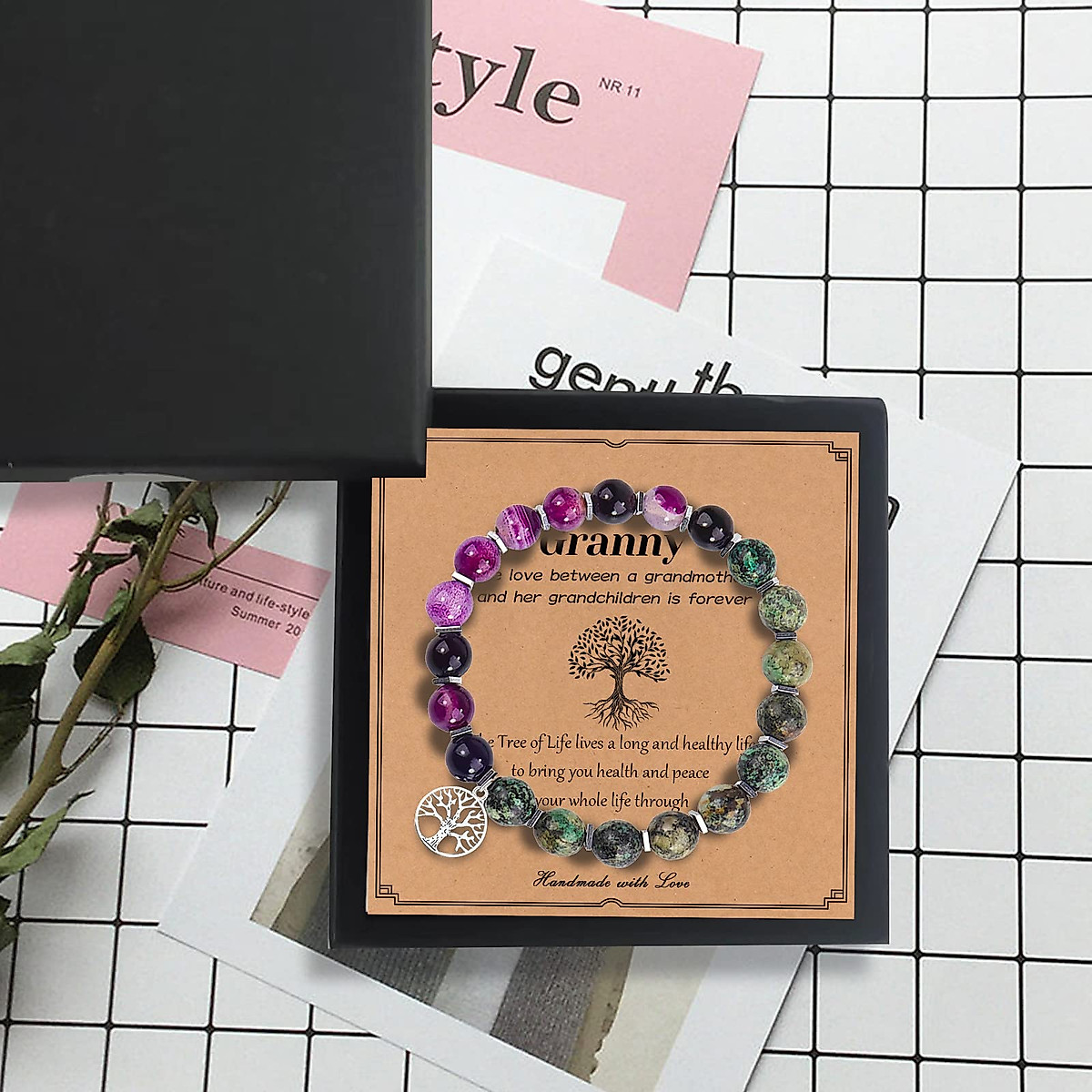 Nana Bracelet Grandma Bracelet Gifts for Grandma/Nana, Tree of life Natural Stone Bracelet for women，Grandma Birthday Gifts Nana Gifts