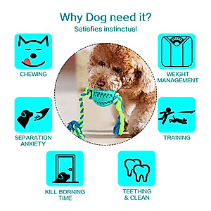 CHLEBEM Puppy Toys Interactive Dog Toys Balls for Small Medium Dogs Chew Teething Teeth Cleaning Treat Dispensing Durable Rubber Ball Dog Rope Toy for Tug of War Playing (Blue)