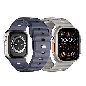 Sport Bands Compatible with Apple Watch Ultra 2 Band 49mm 46mm 45mm 44mm 42mm for Men, Soft Silicone Wristbands Waterproof Replacement Strap for iWatch Series 10 9 8 7 6 5 4 3 SE, 2 Pack