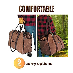 Firewood Carrier - Freestanding Firewood Log Carrier - Durable Wet Waxed Canvas Wood Carrier