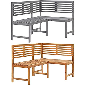 vidaXL Solid Acacia Wood Patio Corner Bench Garden Outdoor Terrace Yard Balcony Furniture Wooden Modern Lounge Bench Seating Seat 55.1"