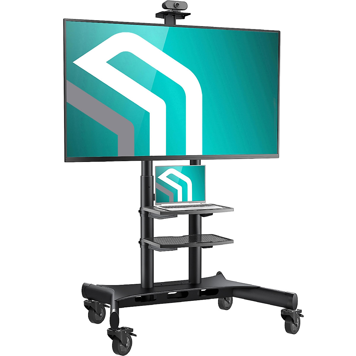 ONKRON Mobile TV Stand with Wheels Rolling TV Stand for 40-65 Inch LED LCD Flat or Curved Screen TVs up to 100 lbs - Height Adjustable TV Cart with Shelves - max VESA 600x400 (TS1351) Black