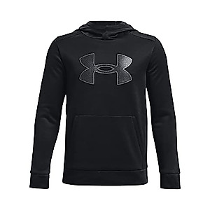 Under Armour Boys ArmourFleece Big Logo Hoodie , (001) Black / Black / Pitch Gray , Youth X-Large