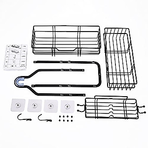 Hoomtaook Shower Caddy Over Shower Head Anti-Swing Shower Caddy Hanging Rustproof Shower Organizer, Shower Storage Rack with Hooks for Shampoo, Razor and Soap - Black