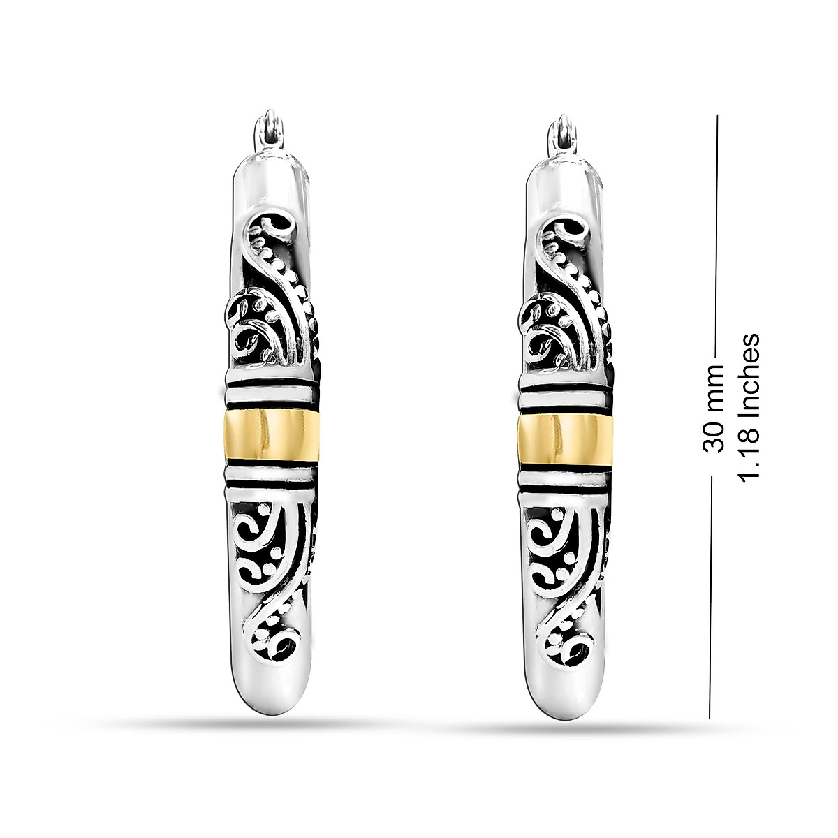 LeCalla 925 Sterling Silver Bali-Style Hoop Earrings Jewelry Lightweight Two-Tone O Shape Antique Bali Hoop Earrings for Women - 30MM