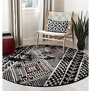 SAFAVIEH Adirondack Collection 6' Round Black / Light Grey ADR202Z Modern Boho Distressed Non-Shedding Dining Room Entryway Foyer Living Room Bedroom Area Rug