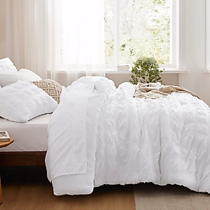 Bedsure Bed in a Bag Full - 7 Pieces Plaid Seersucker Bedding Comforter Sets, Soft Lightweight White Boho Bed Set with Comforters Full Size, Sheets, Pillowcases & Shams