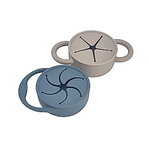 BraveJusticeKidsCo. | Snack Attack I&II Silicone Baby Snack Cup | 2 pack | Collapsible Toddler Snack Cup (Stormy and Fog)