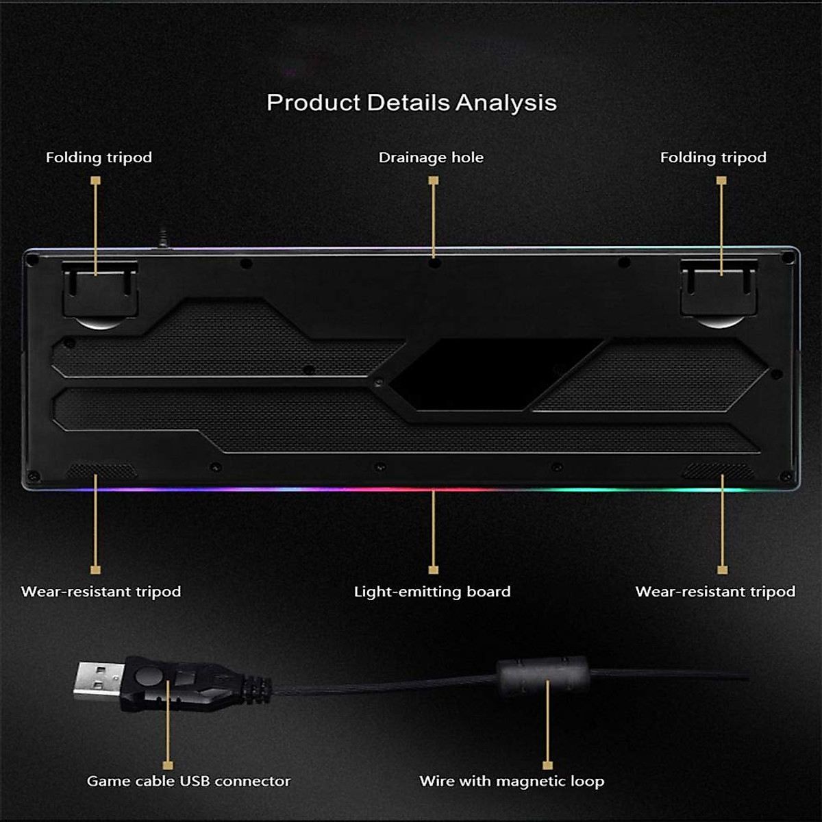 Limouyin 87Key Wired Gaming Keyboard with Crater Architecture, Portable Durable Keyboard Gaming Mechanical Ergonomic Computer Supplies GK10 LED Backlight for Desktop Laptop Universal Type, Black