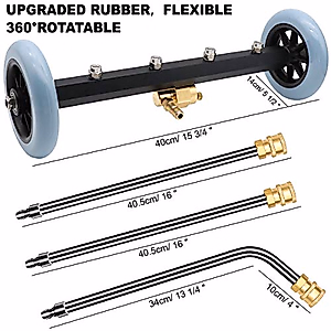 ZALALOVA Pressure Washer Undercarriage Cleaner, 16 Inch Power Washer Surface Cleaner Attachments, Under Car Wash Water Broom w/ 2 Pcs Extension Wand 1 Pc 60¡ã Angled Wand, 4000 PSI