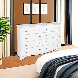 Prepac Sonoma 8 Drawer Double Dresser for Bedroom, Wide Chest of Drawers, Bedroom Furniture, Clothes Storage and Organizer, 17.25" D x 59" W x 37" H, White
