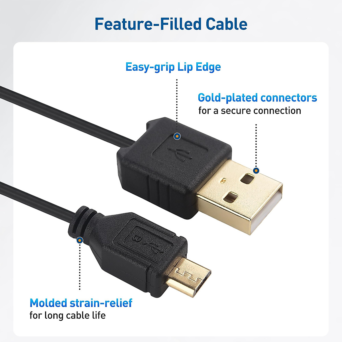 Cable Matters 2-Pack Retractable Micro USB Cable - 2.5 Feet
