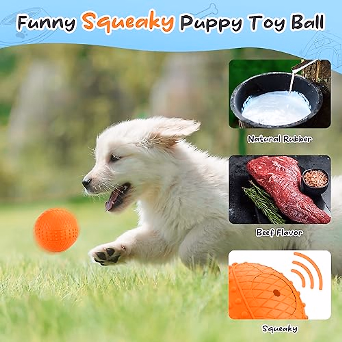 TROUSKAIG Indestructible Squeaky Dog Balls Puppy Toys, Squeaky Dog Toys Puppy Chew Toys for Teething, Interactive Dog Toys for Small Dogs, Puppy Teething Toys for Relax,Dog Toys Chew Toys for Puppies