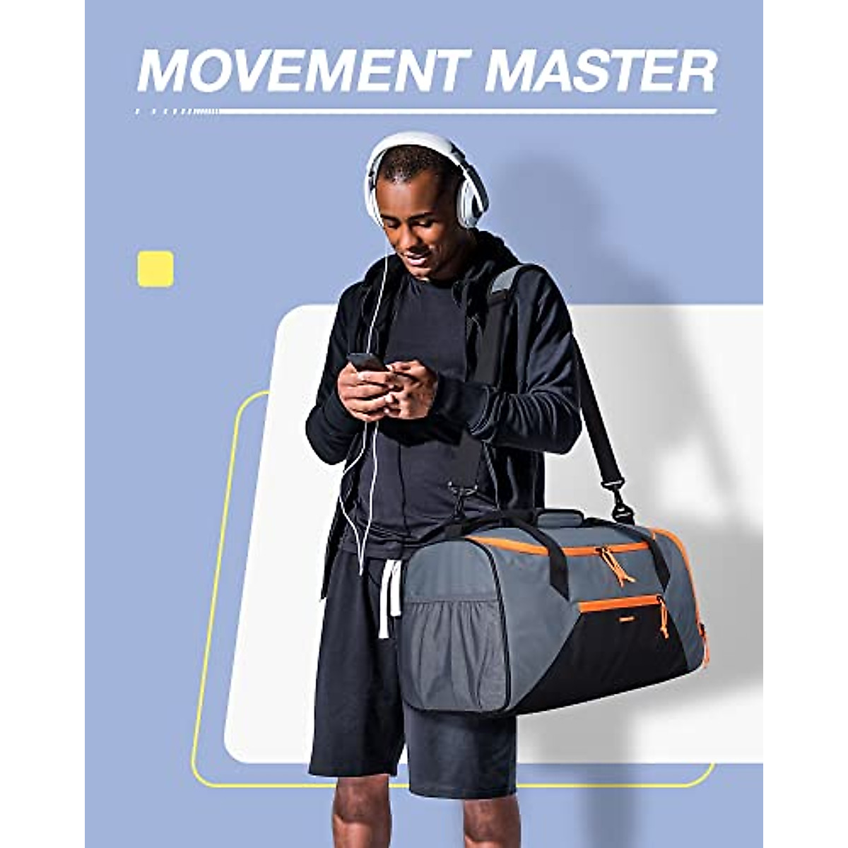 Gym Bag for Men, BAGSMART 36L Sports Duffle Bag, Lightweight Weekender Duffel Bag With Shoe Bag, Water Resistant Workout Sports Bag for Travel Fitness Swimming Yoga - Black