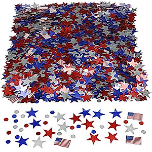 Iconikal Bulk Party Foil Confetti, Patriotic Stars USA American Flags, 3,000 Count