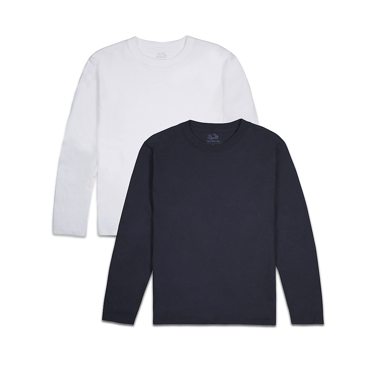 Fruit of the Loom Boys' Solid Multi-Color Soft Long Sleeve T-Shirts, 2 Pack, White/Black, 2X-Large