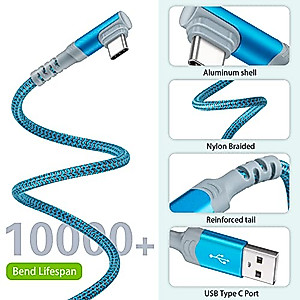 【5-Pack】 USB C Cable,10FT 3.1A Type C Charger Fast Charging Cable Durable Nylon Braided Right Angle USB C Charging Cable Compatible with Samsung S22,iPad Pro 12.9 Air Mini MacBook Air,Pixel 7