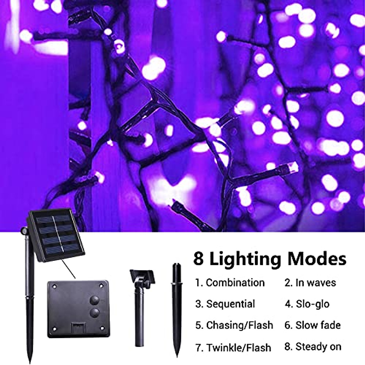YAKEXI Christmas Solar String Lights Purple 72ft 200 LED 8 Modes Outdoor Solar Powered String Lights Waterproof Solar Fairy Lights for Tree Garden Fence Balcony,Outdoor Christmas Decoration Lights