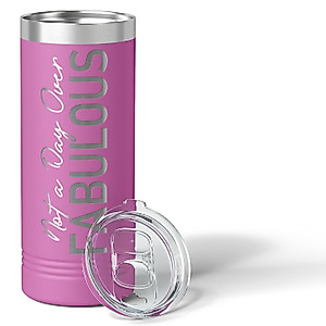 Cuptify Not A Day Over Fabulous Skinny Tumbler with Lid Laser Engraved on Blush 22 oz Insulated Stainless Steel Best Friend Birthday Gift For Women